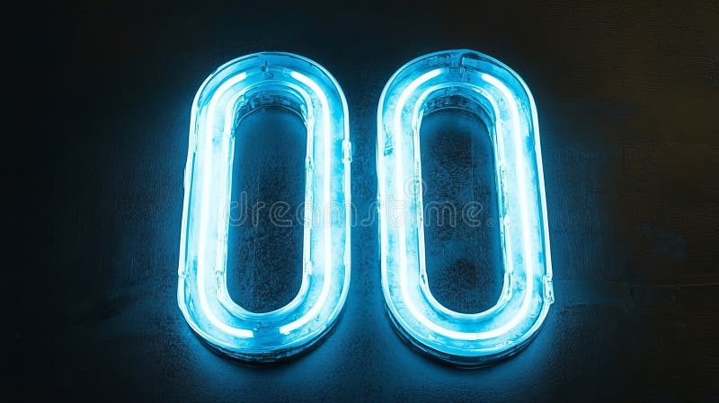 Two Glowing Blue Neon Number Zero 0, on a Textured Black Concrete ...