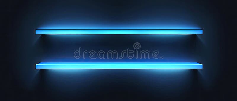 Blue Neon Shelves Against a Dark Background Stock Illustration ...
