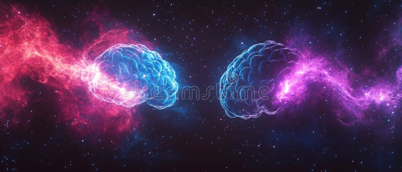 TWO GLOWING BRAINS in a STARRY SPACE with VIBRANT COLORS Stock ...