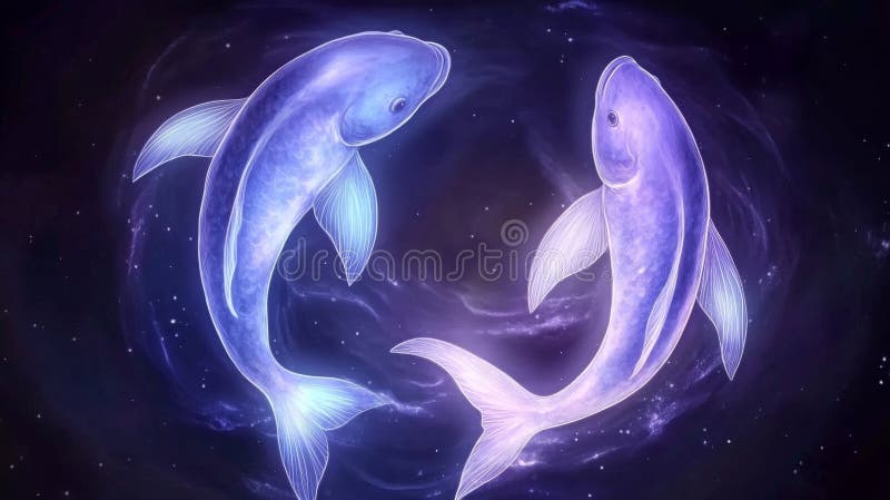 Two Glowing Fish in Harmonious Dance, Mystical Neon Fish Illustration ...