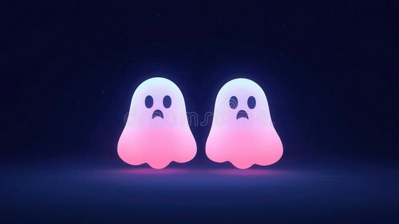 Two Glowing Ghost Figures, Featuring a Whimsical Design with Soft Expressions. Perfect for ...