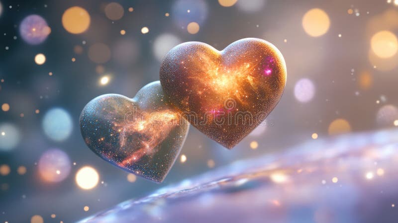 Two Glowing Heart Shaped Galaxies Float in Dreamy Cosmic Scene ...