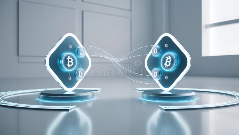 Two Glowing Interconnected Nodes with Abstract Coin Icons Symbolize ...
