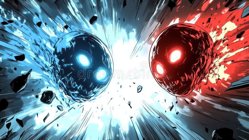 Fierce Collision of Glowing Celestial Entities, a Dynamic Anime-Style ...