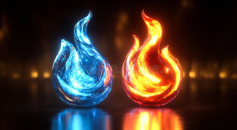 Two Glowing Orbs of Fire and Water, One Blue and One Red Stock Photo ...