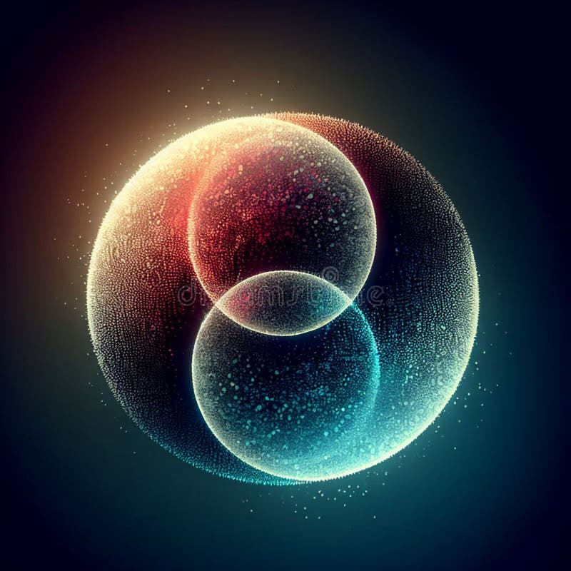 Two Glowing Orbs, Red and Blue, Connect at the Center, Showcasing Depth ...