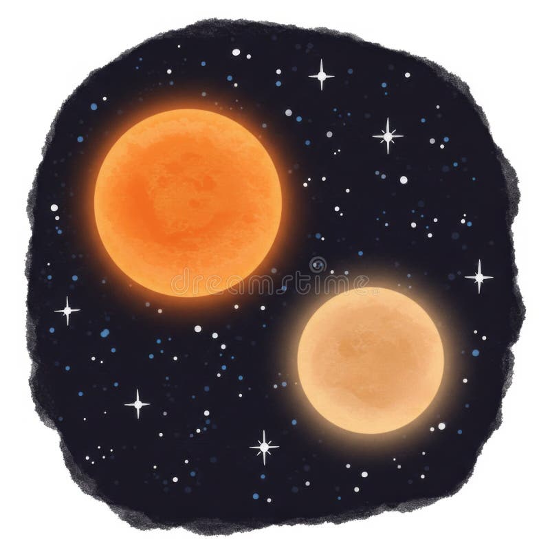 Two Glowing Planets in a Starry Night Sky Stock Illustration ...
