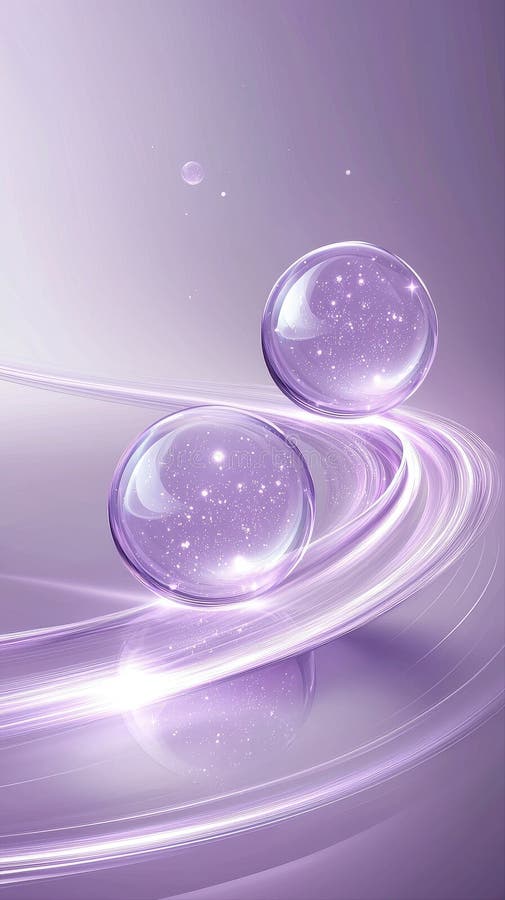 Two Glowing Purple Spheres Reflect Light and Floating Stardust Against ...