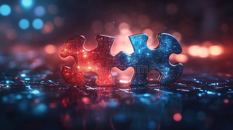 Two Glowing Puzzle Pieces Connected, Representing Synergy and ...
