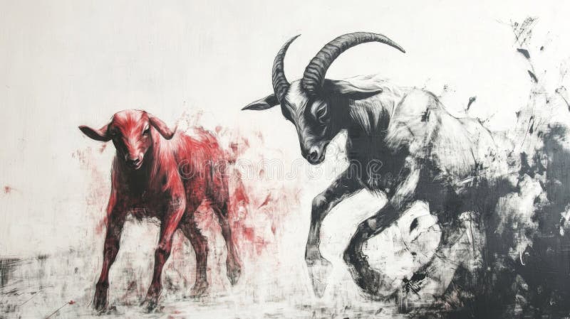 Two Goats Clashing in a Dramatic Ink Drawing Stock Illustration ...