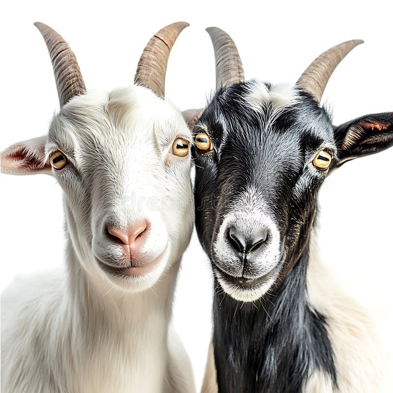 Two Goats Close Up Portrait White and Black Goat Image Stock ...