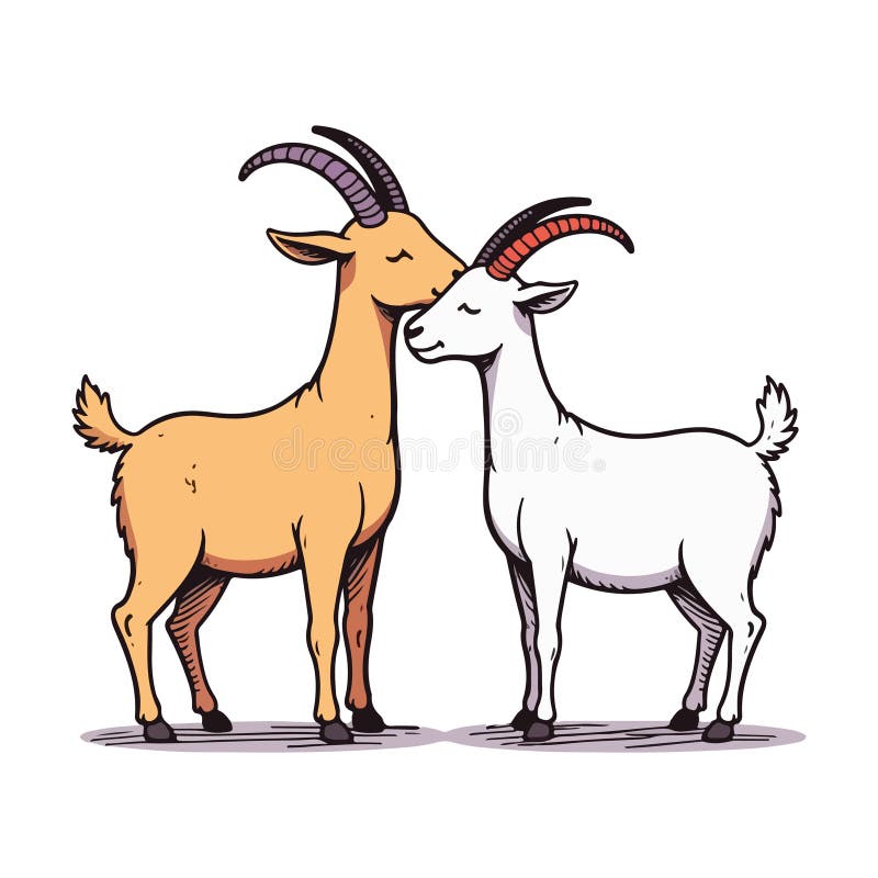 Two Goats Nuzzling stock vector. Illustration of white - 336543553