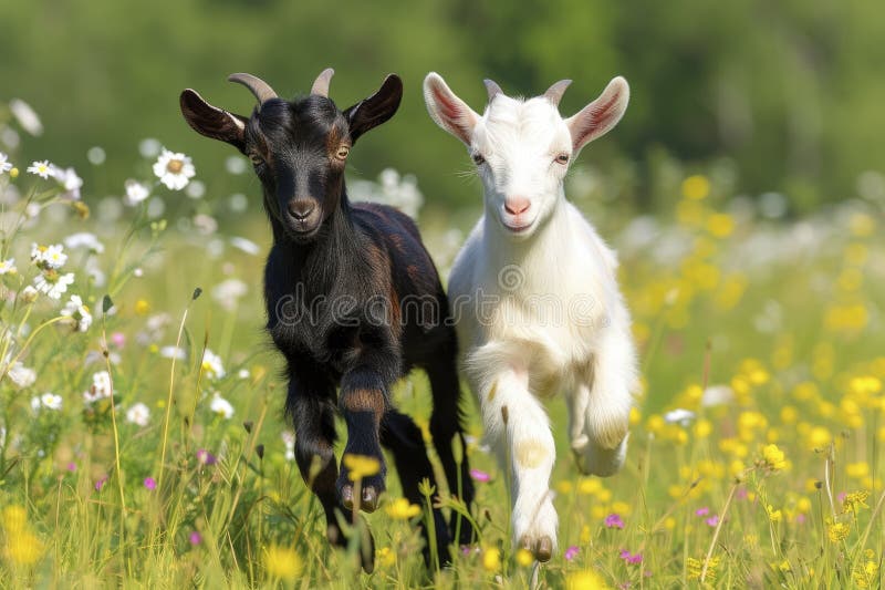 Two Goats are Running in the Grass in Spring. Generative Ai Stock ...