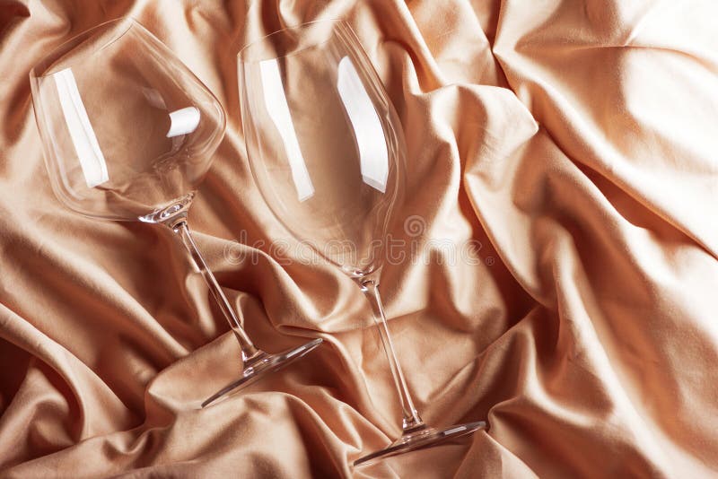 Two Goblets on Beige Satin Background. Top View Stock Image - Image of ...