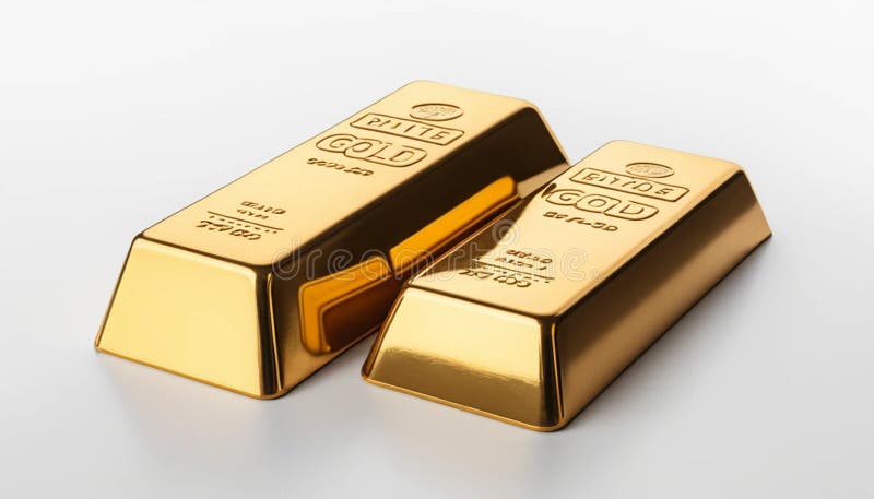 Two Gold Bars are Positioned on a Smooth, Reflective Surface. Each Bar ...