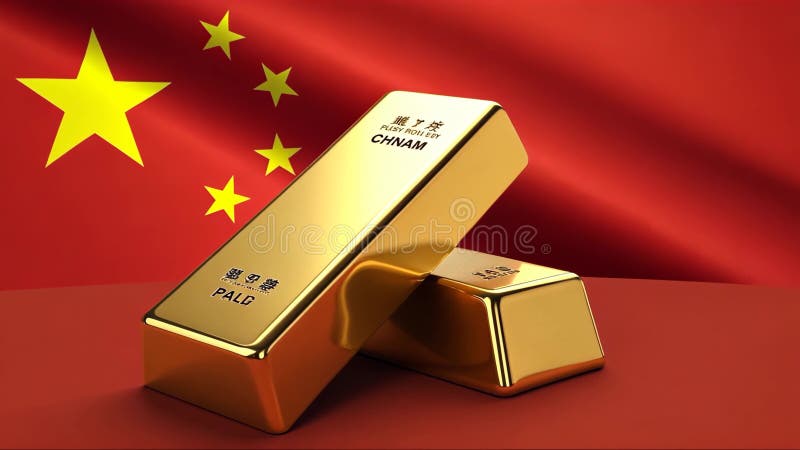 Two Gold Bars are on a Red Background with a Chinese Flag in the ...