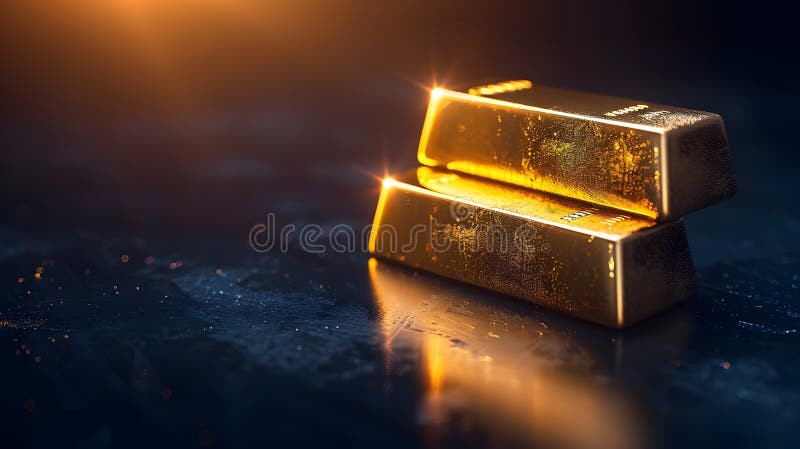 Two Gold Bars Stacked in Darkness on Metal Surface Stock Photo - Image ...