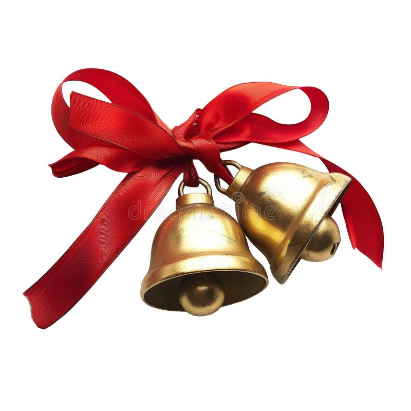 Two Gold Bells Tied Together with a Red Bow Stock Illustration ...