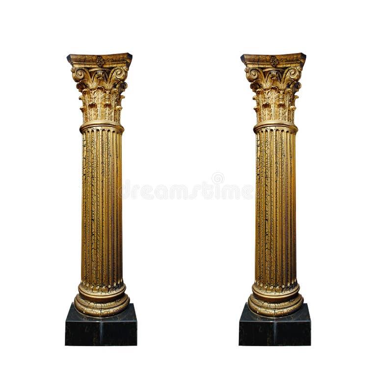 Two Gold Columns Isolated on White Background Stock Photo - Image of ...