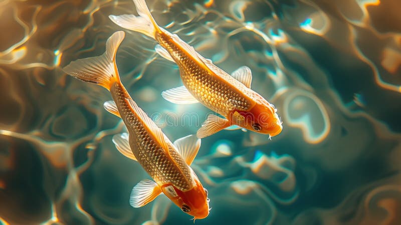 Two Gold Fish Swimming in a Pond with Some Bubbles, AI Stock ...