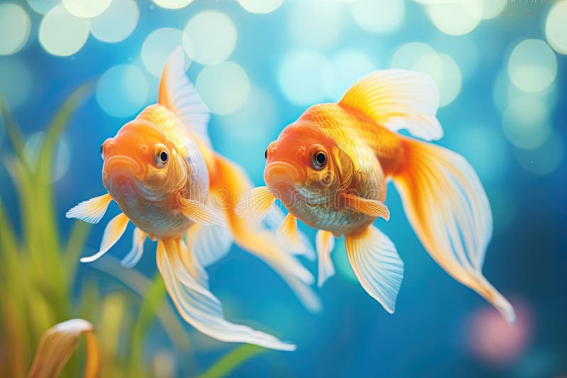 Two Gold Fishes in Water. Generative AI Stock Illustration ...