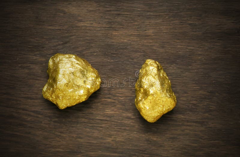 Two gold nuggets on wood, stock illustration. Illustration of metal ...