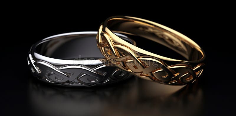 Two Gold and Silver Rings on a Black Background Stock Photo - Image of ...
