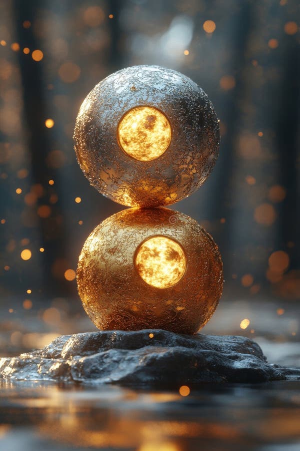 Two Gold and Silver Spheres are Stacked on Top of Each Other. the ...