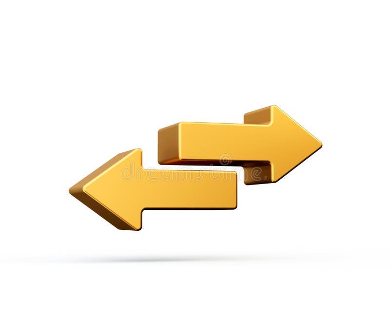 Two Gold Squared Opposite Horizontal Arrows Isolated on White. Exchange ... Two Gold Squared Opposite Horizontal Arrows Isolated on White. Exchange ...