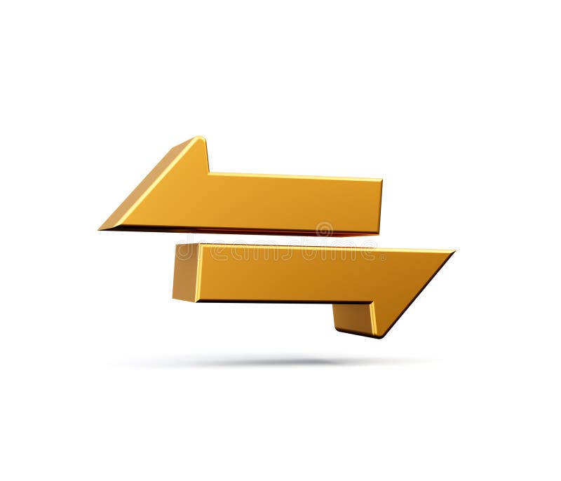 Two Gold Squared Opposite Horizontal Arrows Isolated on White. Exchange ...