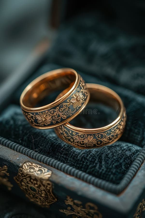 Two Gold Wedding Bands on a Casket. Gold Wedding Bands Stock Photo ...