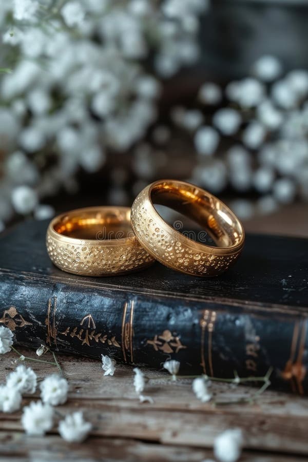 Two Gold Wedding Bands on a Casket. Gold Wedding Bands Stock Photo ...