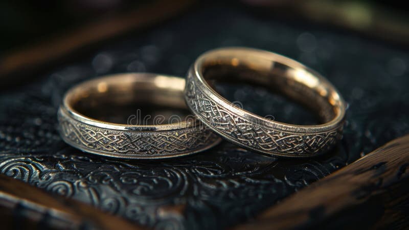 Two Gold Wedding Bands on a Casket. Gold Wedding Bands Stock Photo ...