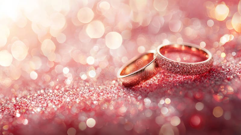 Two Gold Wedding Rings on Pink Glitter Background Stock Photo - Image ...