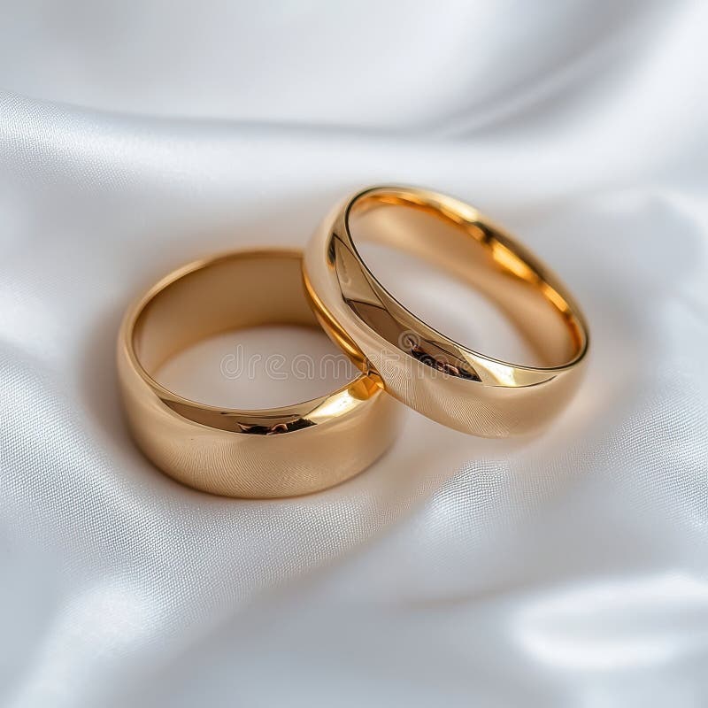 Two Gold Wedding Rings Placed Delicately on a Soft, Textured White ...