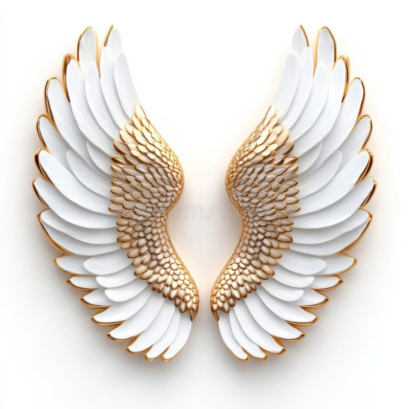 Two Gold and White Wings on a Wall with the Word Angel, AI Stock Image ...
