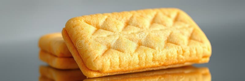 Enjoyment of Golden-brown Biscuits with Unique Patterns on a Reflective ...