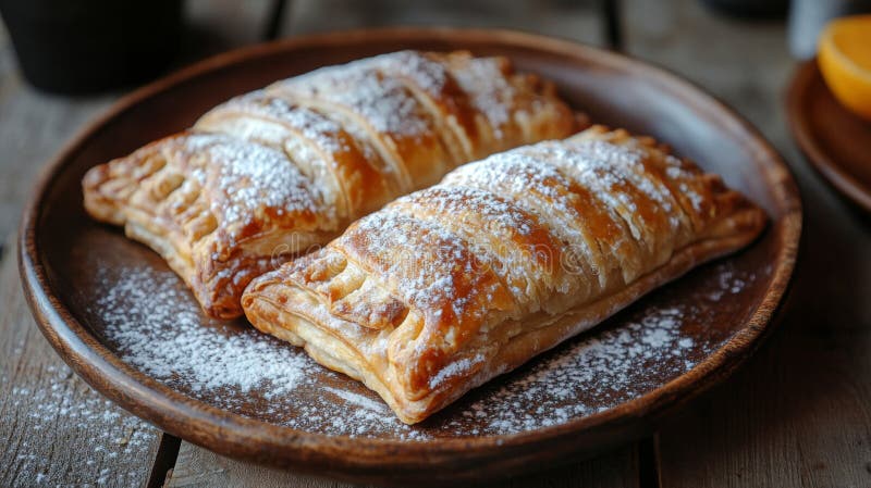 Two Golden Brown Pastries Dusted with Powdered Sugar Stock Illustration ...