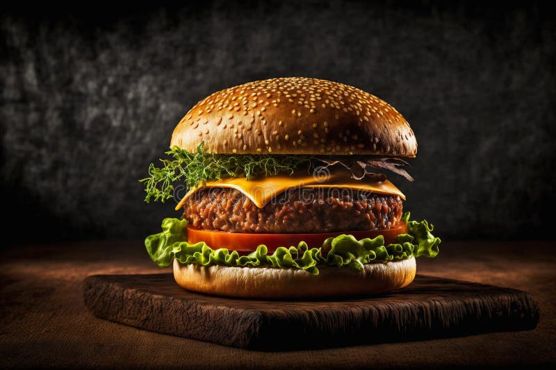 Two Golden Buns with Layer of Beef with Ketchup and Lettuce Leaves in ...