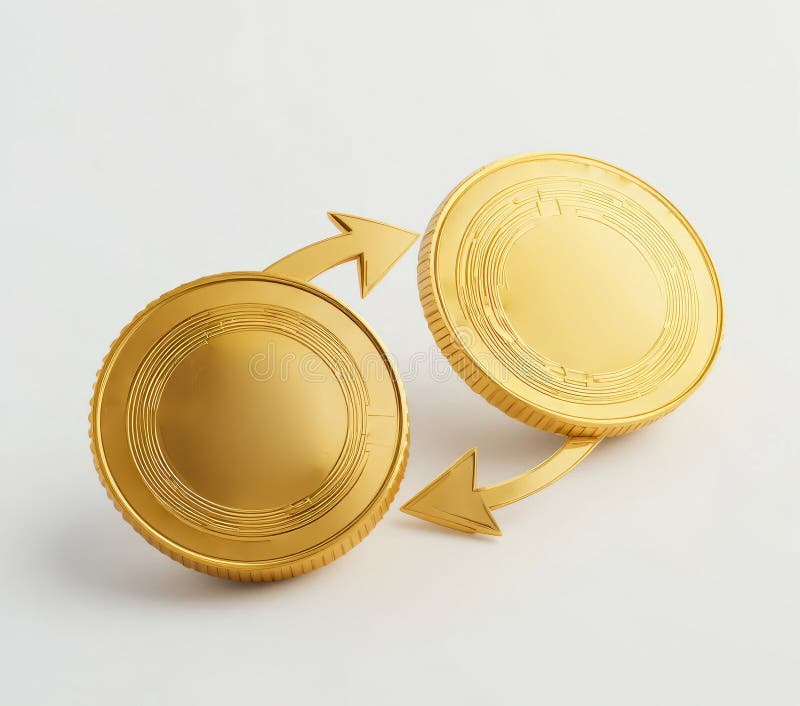 Two Golden Coins with Arrows Illustrating Transfer or Exchange Concept ...