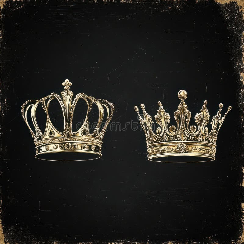 Two Golden Crowns Royal Majesty Black Background Stock Illustration ...