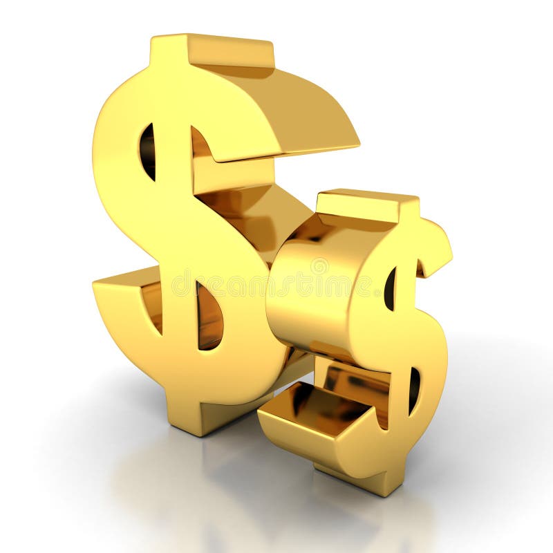 Two Golden Dollar Currency Symbols on White Background Stock Image ...