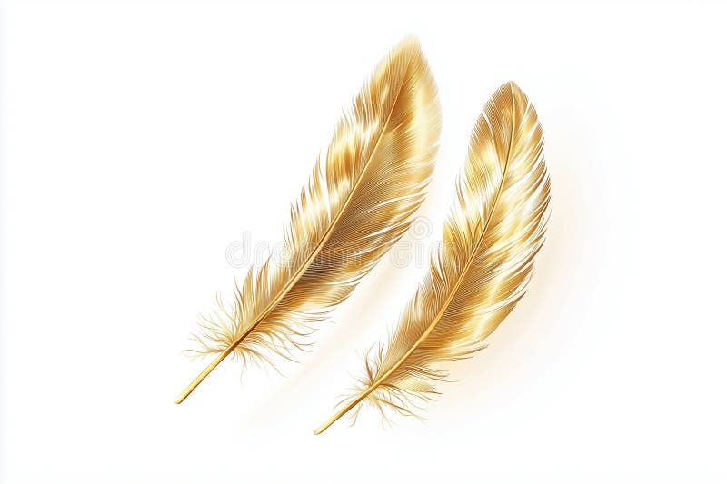 Two Golden Feathers Floating in the Air, Vector Illustration Style on a ...