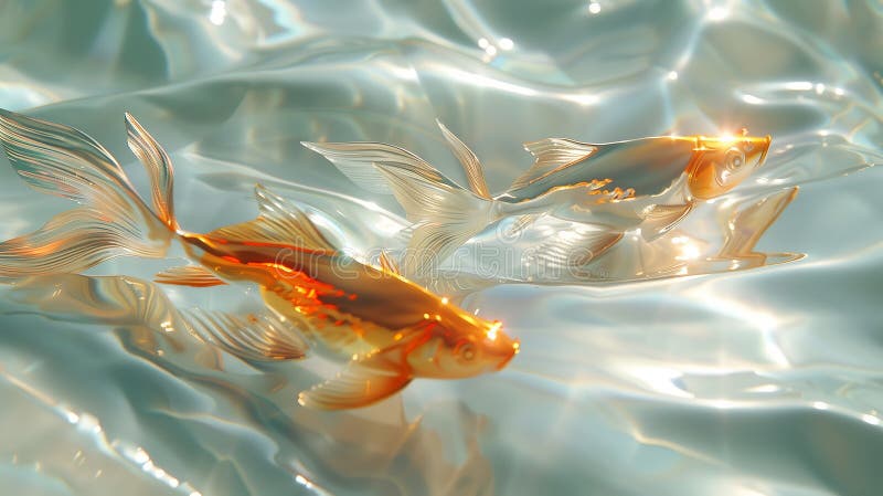 Two Golden Fish on the Sparkling White Water. Beautiful Curves ...