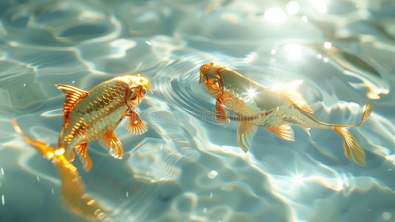Two Golden Fish on the Sparkling White Water. Beautiful Curves ...