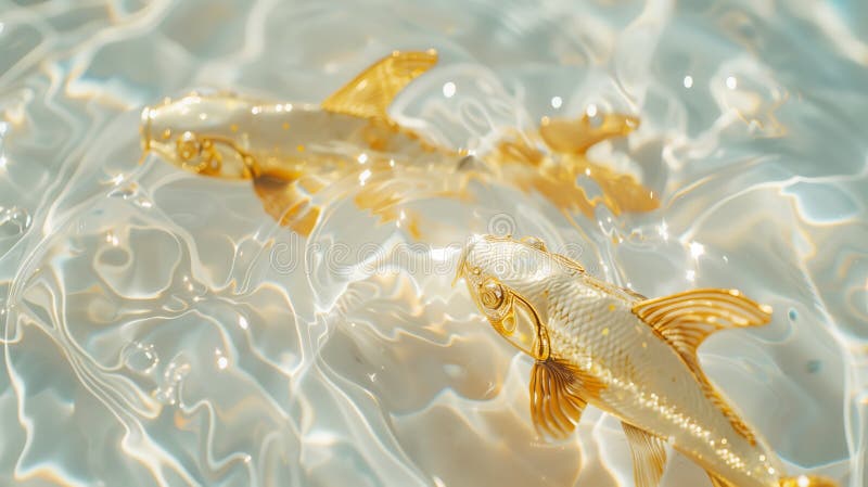 Two Golden Fish on the Sparkling White Water. Beautiful Curves ...