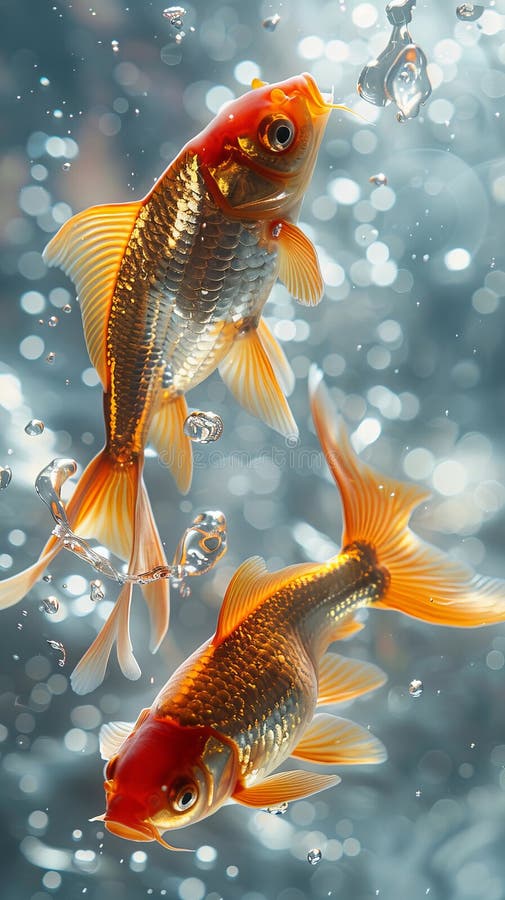 Two Golden Fishes in Water. Generative AI. Stock Illustration ...