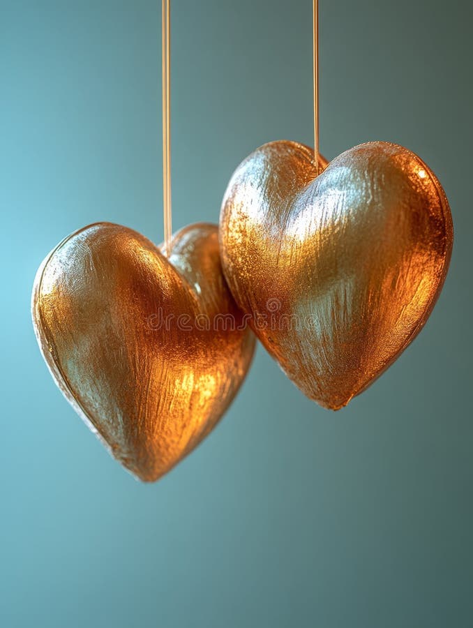 Two Golden Hearts Hanging Side by Side Stock Photo - Image of unity ...
