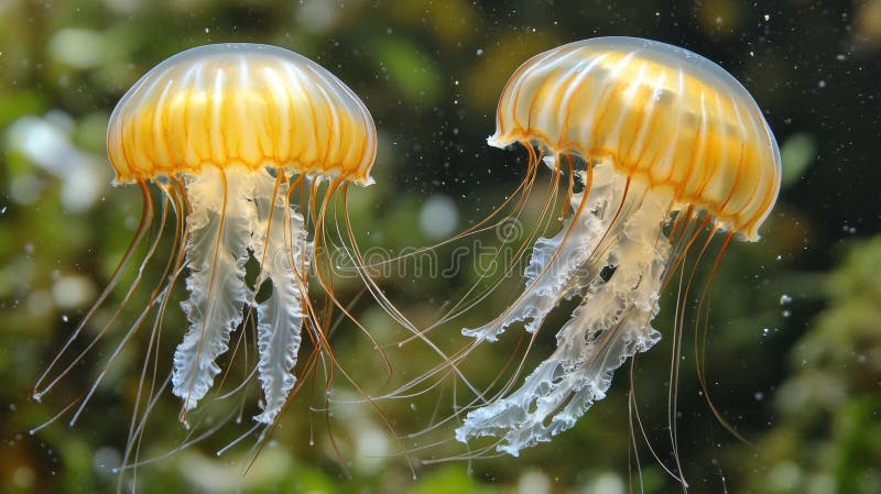 Two Golden Jellyfish Underwater Close Up Stock Image - Image of pair ...