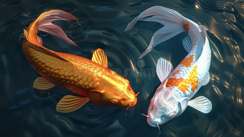 Two Golden Koi in Deep Blue Water. Stock Photo - Image of underwater ...